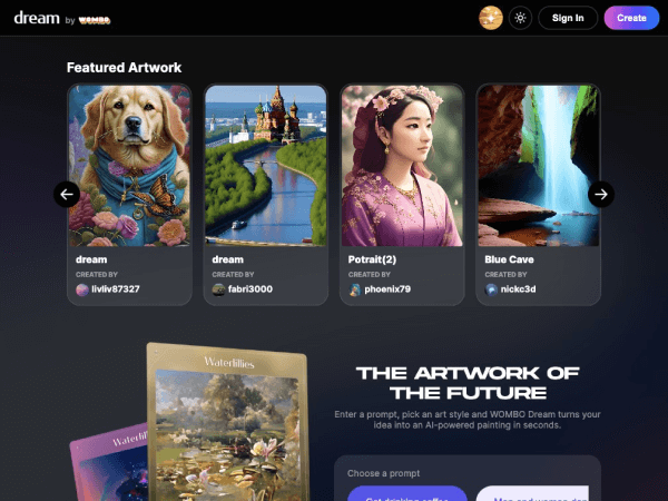 Dream.ai首页 - WOMBO推出的AI艺术画生成工具(dream.ai) - 酷米站长网