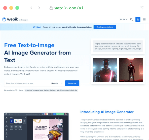Image Generator首页 - Freepik推出的AI文本到图像的在线生成工具(wepik.com) - 酷米站长网