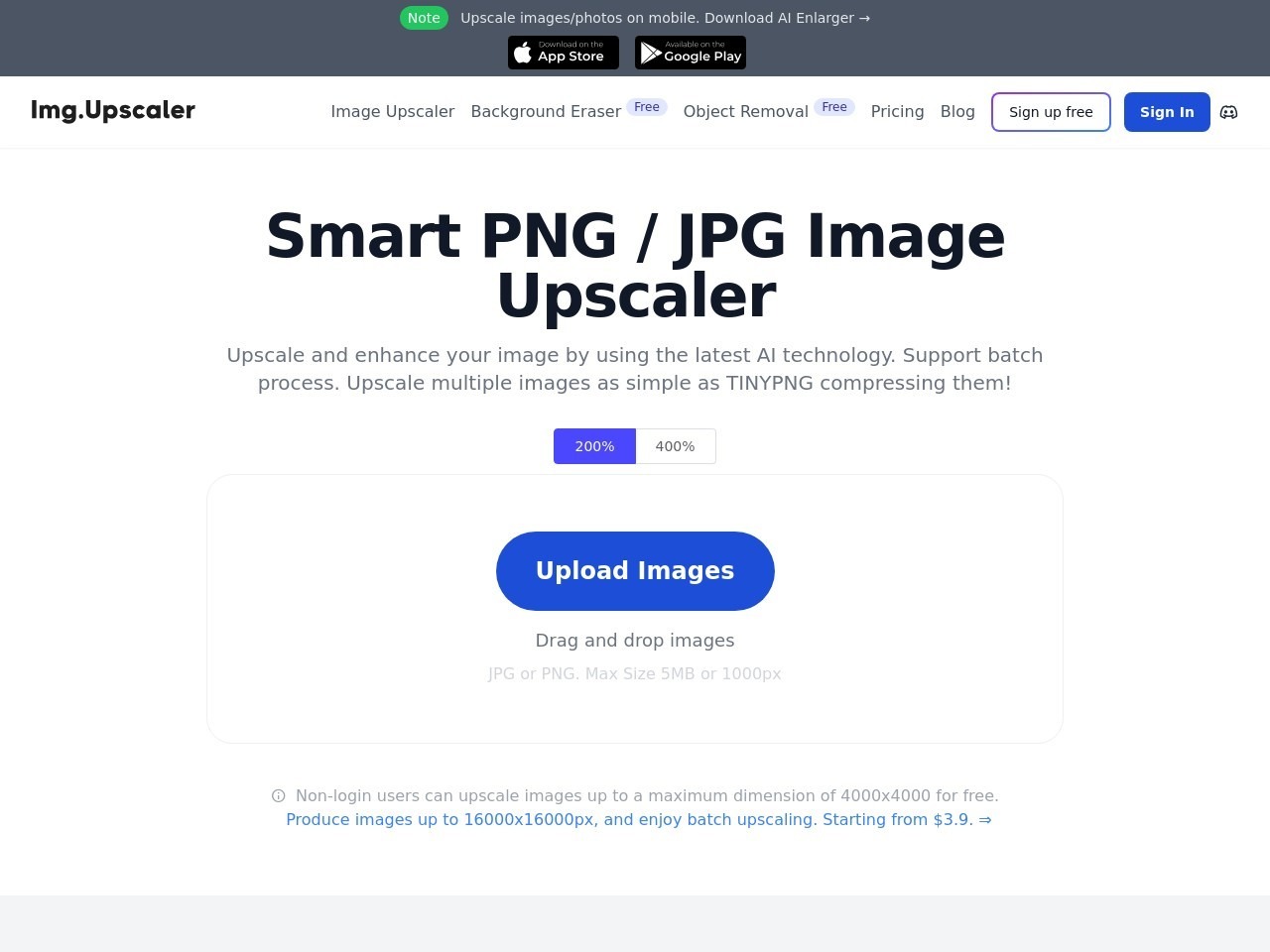 Img.Upscaler首页 - 免费的AI图片放大工具(imgupscaler.com) - 酷米站长网