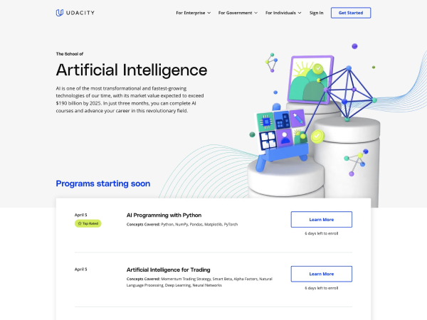 Udacity AI学院首页 - Udacity推出的School of AI，从入门到高级(udacity.com) - 酷米站长网